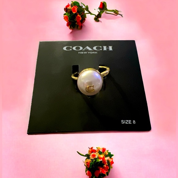 Coach | Jewelry | New Coach Gold C Pearl Cocktail Ring Size 8 | Poshmark